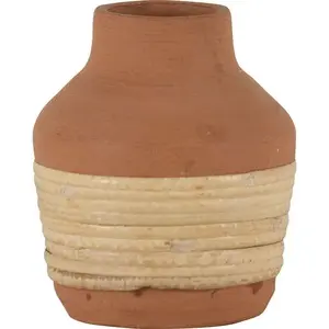 FORESIDE HOME AND GARDEN Natural Handthrown Terracotta & Rattan Bud Vase - Brown