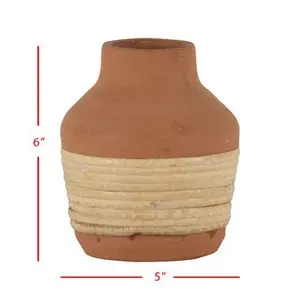 FORESIDE HOME AND GARDEN Natural Handthrown Terracotta & Rattan Bud Vase