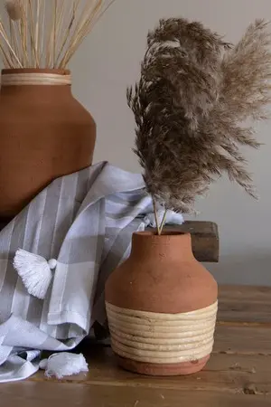 FORESIDE HOME AND GARDEN Natural Handthrown Terracotta & Rattan Bud Vase