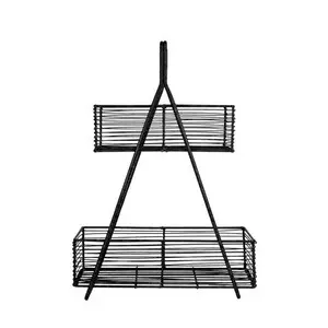FORESIDE HOME AND GARDEN Two Tiered Baskets Metal - Black