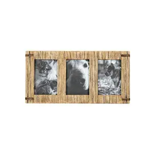 FORESIDE HOME AND GARDEN 3 Photo Driftwood With Rivets Collage Picture Frame Wood Mdf Metal & Glass - Brown