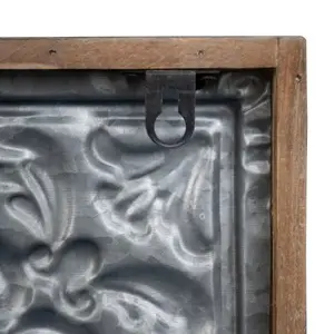FORESIDE HOME AND GARDEN Whitewashed Tin Tile With Wood Frame Wall Decor