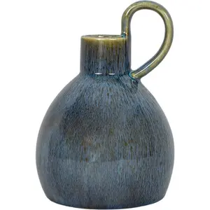 FORESIDE HOME AND GARDEN Oversized Handle Pitcher Vase Porcelain - Blue