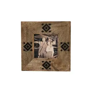 FORESIDE HOME AND GARDEN 4x4 Black Diamond Picture Frame Mango Wood Mdf & Glass - Brown