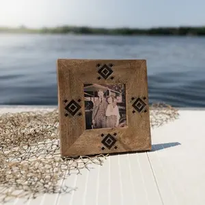 FORESIDE HOME AND GARDEN 4x4 Black Diamond Picture Frame Mango Wood Mdf & Glass