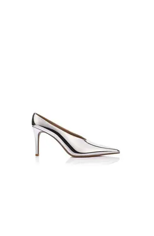 LANA WILKINSON Ariana Patent Leather Stiletto Mule - Silver Metallic