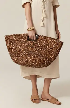 Helen Kaminski Leonor Braided Foldable Raffia Tote - Nutshell Multi