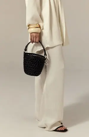 Helen Kaminski Ama Braided Raffia Bucket Bag - Charcoal