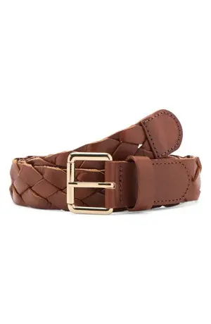 Mango Braided Leather Belt With Square Buckle - Brown