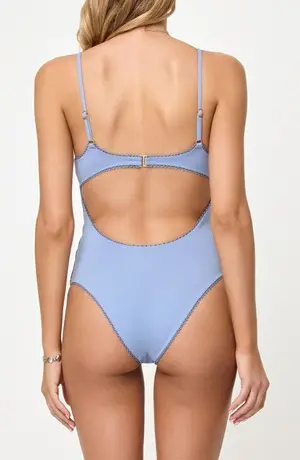 L*Space Posie One-piece Swimsuit With Scalloped Trim - Chambray