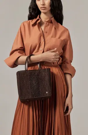 Helen Kaminski Mini Arleth Crochet Raffia Tote - Chocolate
