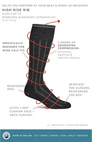 SOCKWELL High Rise Rib Wide Calf Compression Socks - Black