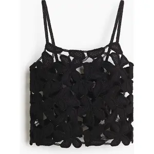H&m Crochet-look Strappy Top - Black