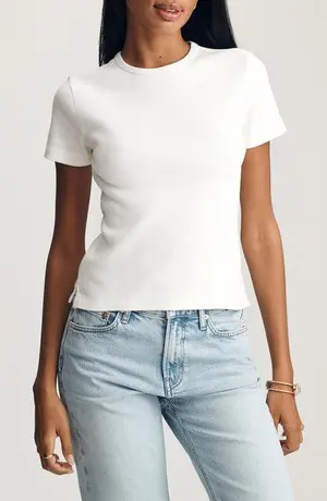 MAVI Ribbed Stretch Cotton Crewneck T-shirt - White