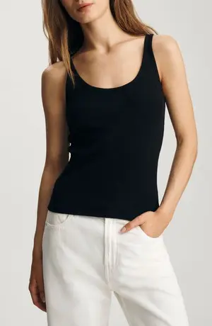 MAVI Scoop Neck Ribbed Stretch Cotton Tank - Black