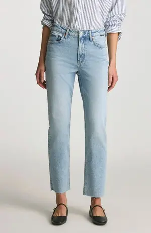 MAVI New York Raw Hem High Waist Ankle Straight Leg Jeans - Light Brushed Classic Blue