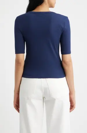 MAVI Scoop Neck Henley Tee - Black Iris