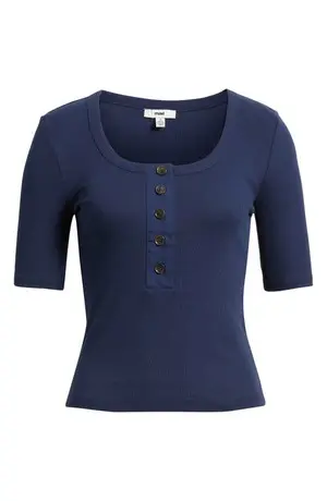 MAVI Scoop Neck Henley Tee - Black Iris