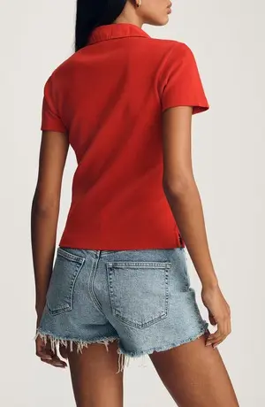 MAVI Cropped Ribbed Cotton Polo Shirt - Red