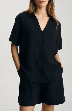 MAVI Short Sleeve V-neck Shirt - Black