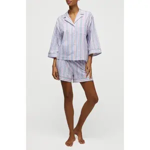 PETITE PLUME Olivia Stripe Pima Cotton Short Pajamas - Blue