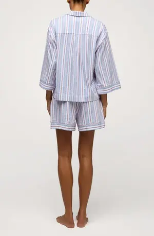 PETITE PLUME Olivia Stripe Pima Cotton Short Pajamas - Blue