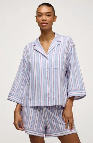 PETITE PLUME Olivia Stripe Pima Cotton Short Pajamas - Blue