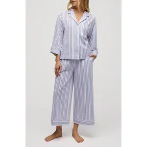 PETITE PLUME Olivia Wide Leg Pima Cotton Pajamas - Blue