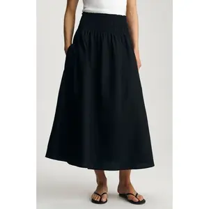 MAVI Smocked Flare Maxi Skirt - Black