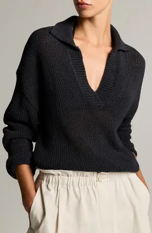 Vince Coated Cotton Blend Polo Sweater - Ink