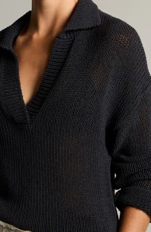 Vince Coated Cotton Blend Polo Sweater - Ink
