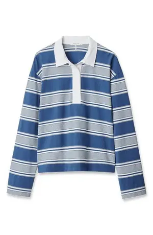 Rag & Bone Kelly Striped Long Sleeve Cotton Polo - Blue Multi