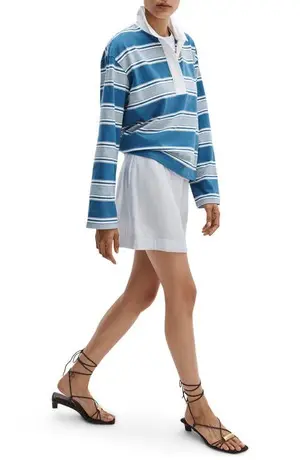 Rag & Bone Kelly Striped Long Sleeve Cotton Polo - Blue Multi