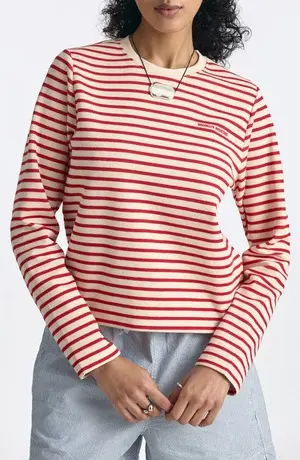 Brooklyn Industries Goji Long Sleeve T-shirt Striped Cotton Blend - Goji Berry Stripe