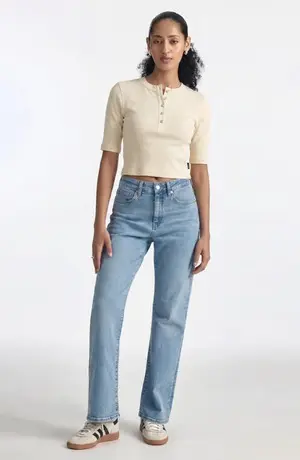 Brooklyn Industries Cropped Ribbed Henley Top