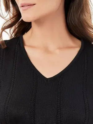 Misook Cable Stripe V-neck Knit Tank