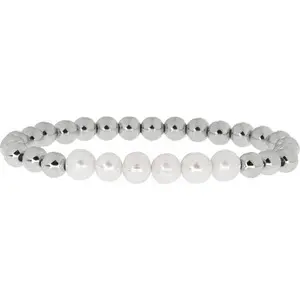 MARLYN SCHIFF Millie Faux Pearl & Bead Stretch Bracelet - Silver