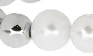 MARLYN SCHIFF Millie Faux Pearl & Bead Stretch Bracelet - Silver