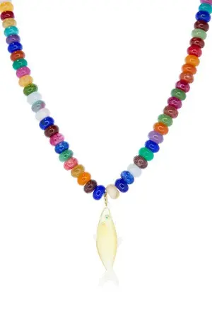 MARLYN SCHIFF Beaded Jade Fish Pendant Necklace - Jade Multi