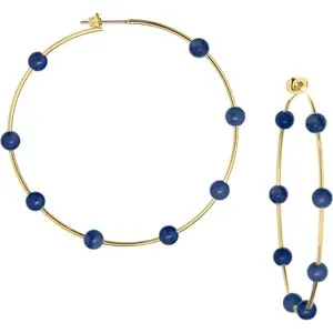 MARLYN SCHIFF Ball Hoop Earrings - Gold Lapis