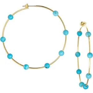 MARLYN SCHIFF Ball Hoop Earrings - Gold Turquoise
