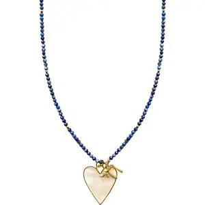 MARLYN SCHIFF Sylvie Heart & Chai Charm Pendant Necklace - Gold Lapis