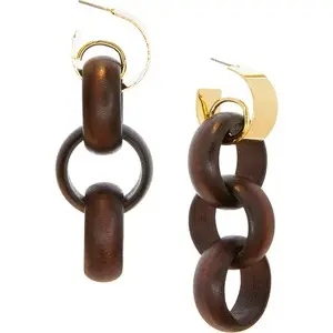 MARLYN SCHIFF Oakley Wood Link Linear Drop Earrings - Gold Wood
