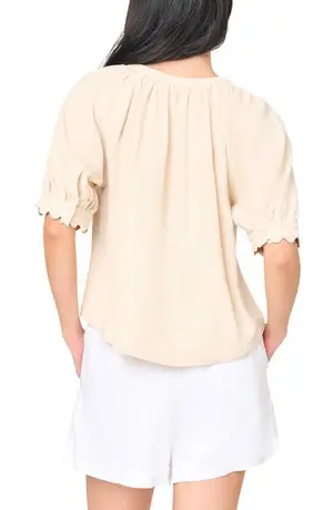 GIBSONLOOK Lily Scallop Sleeve Button-up Top - Natural