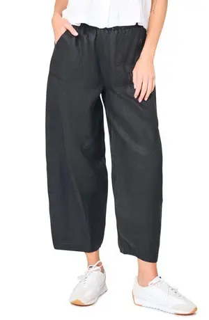 GIBSONLOOK Cropped Barrel Leg Cotton Pants - Black