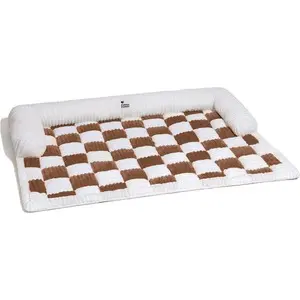FUNNYFUZZY Cream Square Plaid Cozy Dog Mat Furniture Protector Cover - Brown