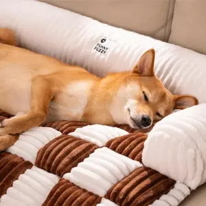 FUNNYFUZZY Cream Square Plaid Cozy Dog Mat Furniture Protector Cover