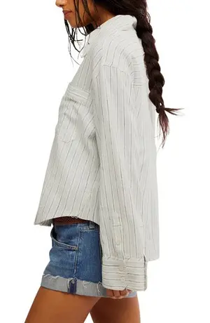 Free People Laurel Linen Blend Button-up Shirt - Ivory Combo