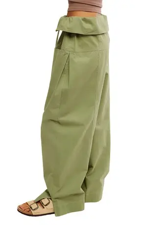 Free People Fisherman" High Rise Wide Leg Cotton Pants - Mistletoe