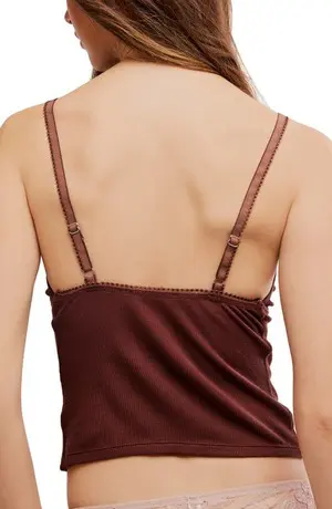 Free People Made You Blush" Ribbed Embroidered Cropped Tank - Fp Brunette